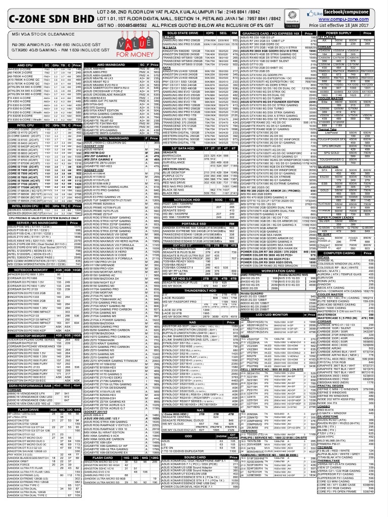 Computer Hardware Price List 2017 | PDF | Computer Engineering ...