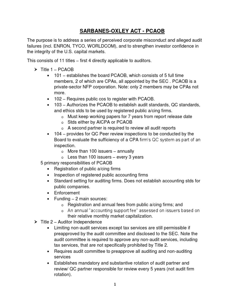 Sarbanes Oxley Act Pcaob | PDF | Auditor's Report | Audit
