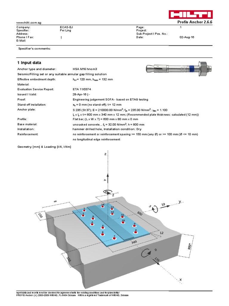 Connection F1 - Hilti HSA Stud | PDF | Strength Of Materials | Software