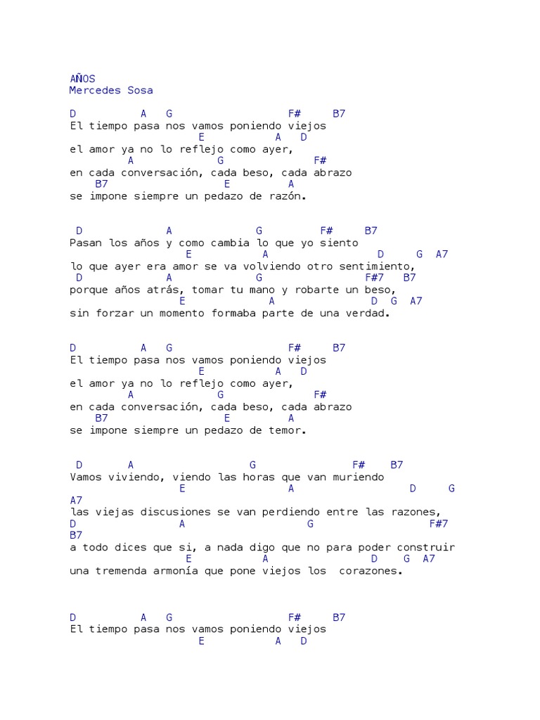 Años - Letra y Acordes | PDF
