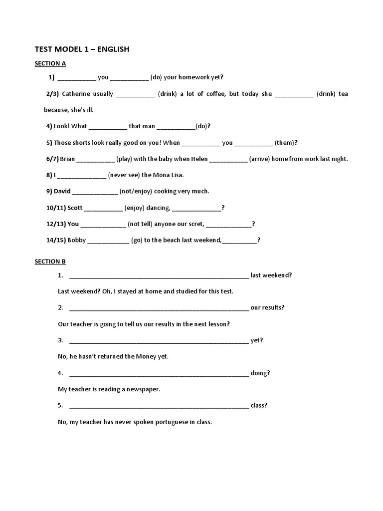 Inglês Test Model | PDF | Leisure