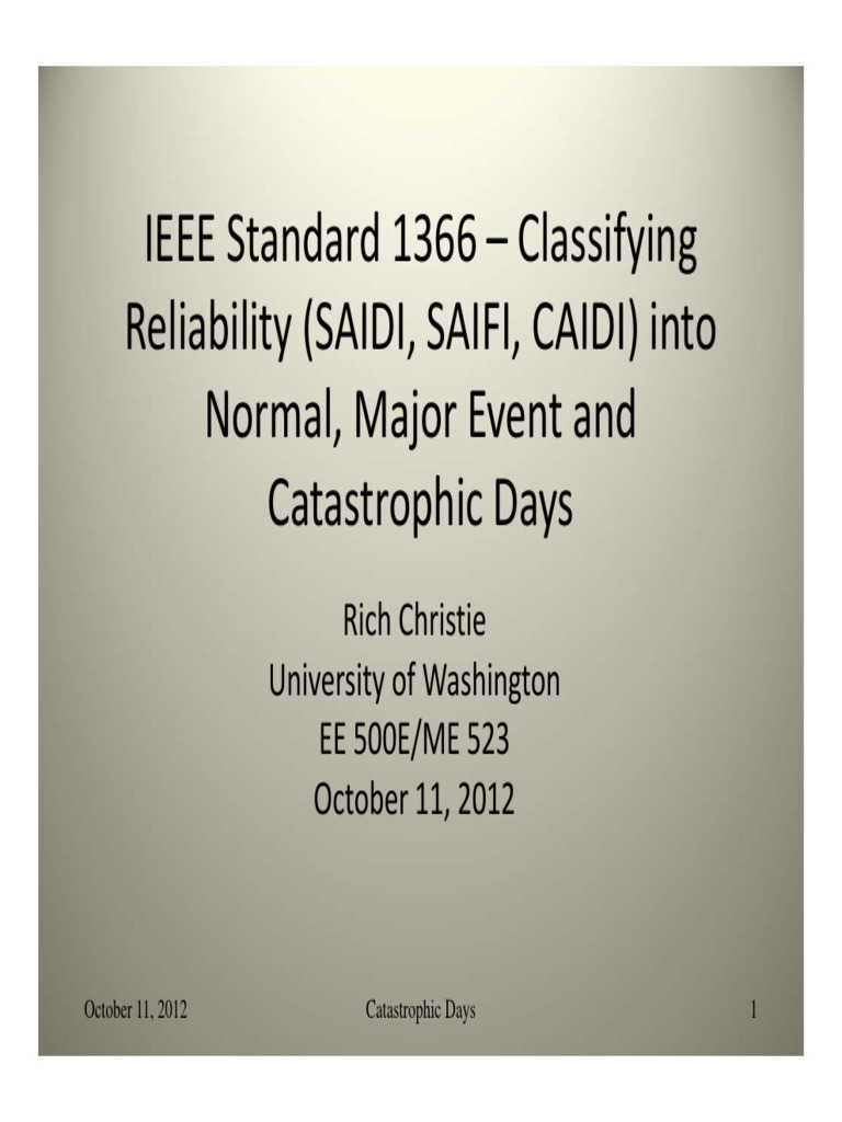 IEEE Standard 1366 - Classifying Reliability (SAIDI, SAIFI, CAIDI) Into ...