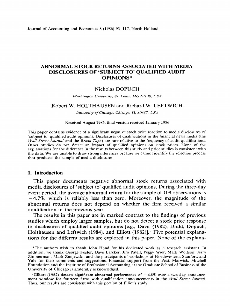 Abnormal Stock Returns Associated With Media Disclosures of Subject To ...