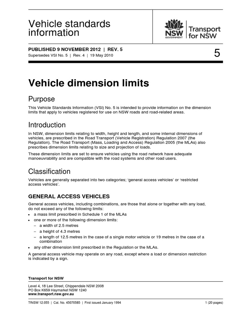 NSW Vehicle Dimension Limits Guide | PDF | Semi Trailer Truck | Trailer ...
