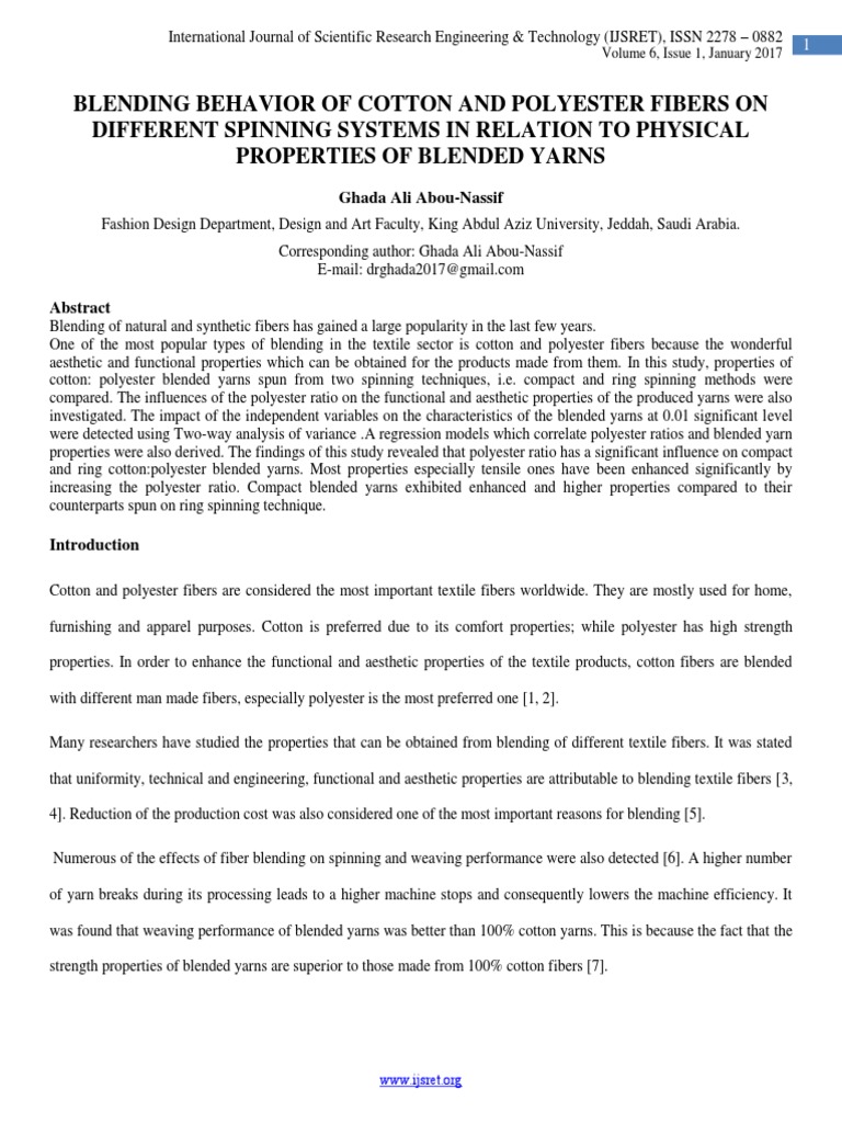 Blending Behavior of Cotton and Polyester Fibers On Different Spinning ...