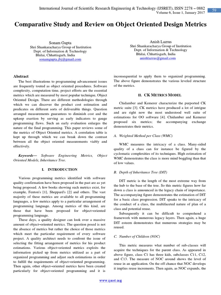 Comparative Study and Review On Object Oriented Design Metrics ... Comparative Study and Review On Object Oriented Design Metrics ...