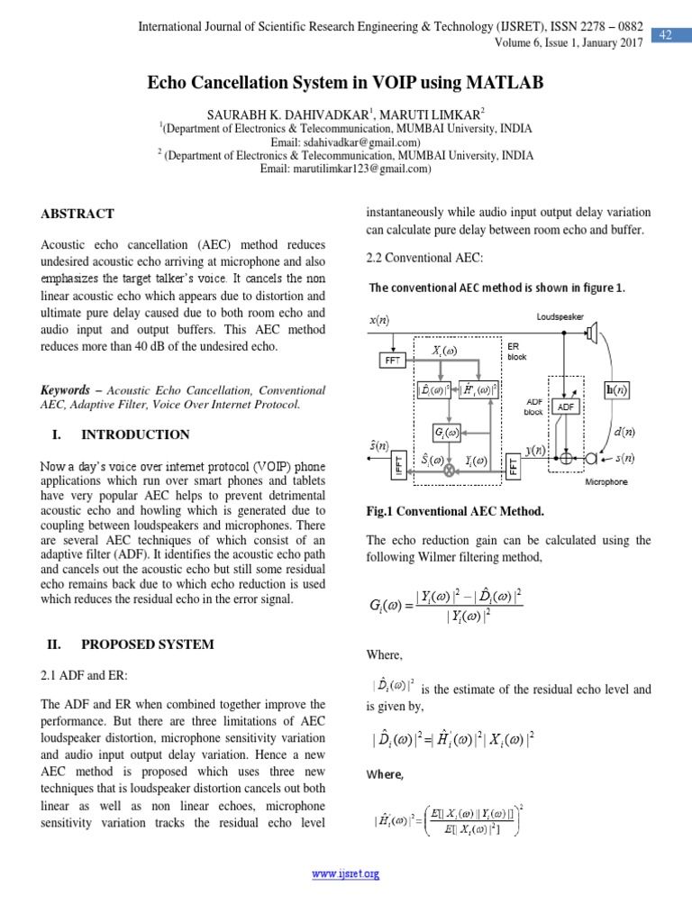 Echo Cancellation System in VOIP Using MATLAB | PDF | Distortion ...