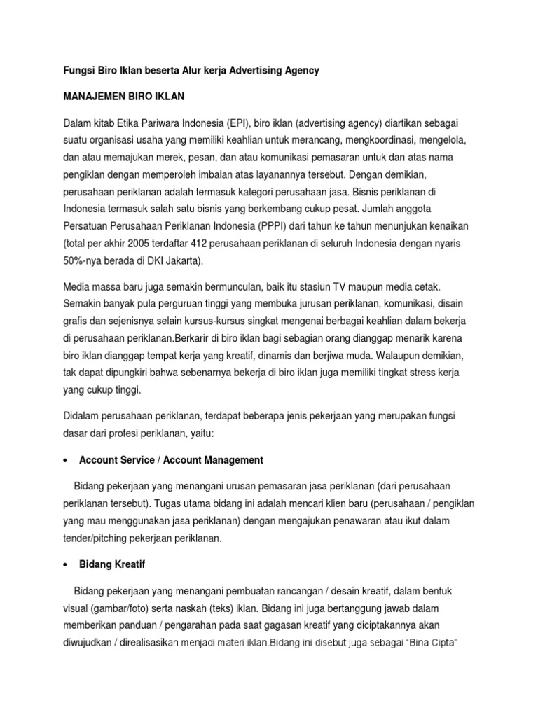 Fungsi dan Struktur Biro Iklan Indonesia | PDF