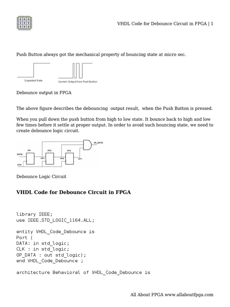 VHDL Code For Debounce Circuit in FPGA | PDF