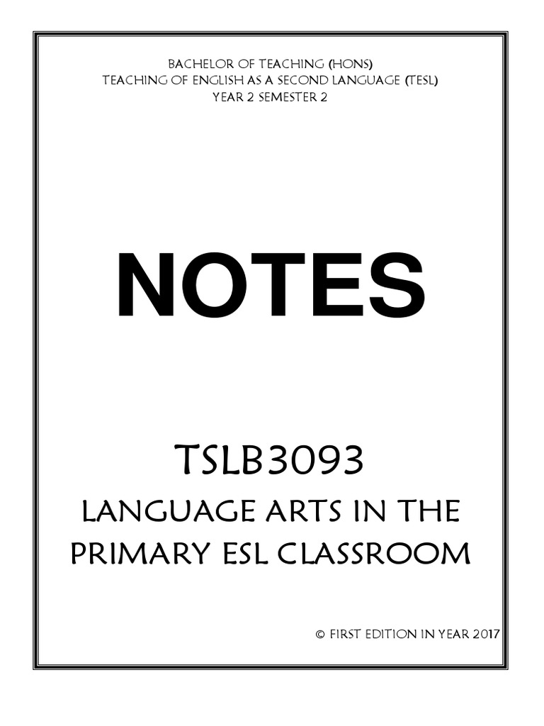 TSLB3093 Language Arts in The Primary ESL Classroom COMPLETE BRIEF ...