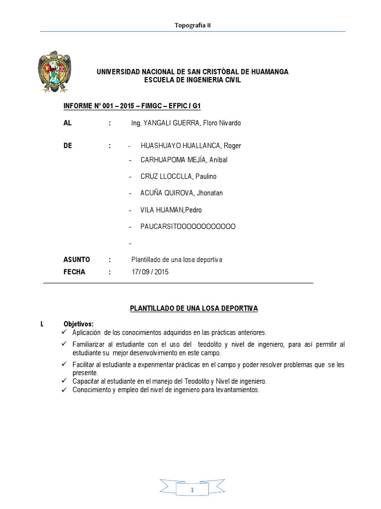 Topo II-1ra Practica | PDF | Topografía | Geografía