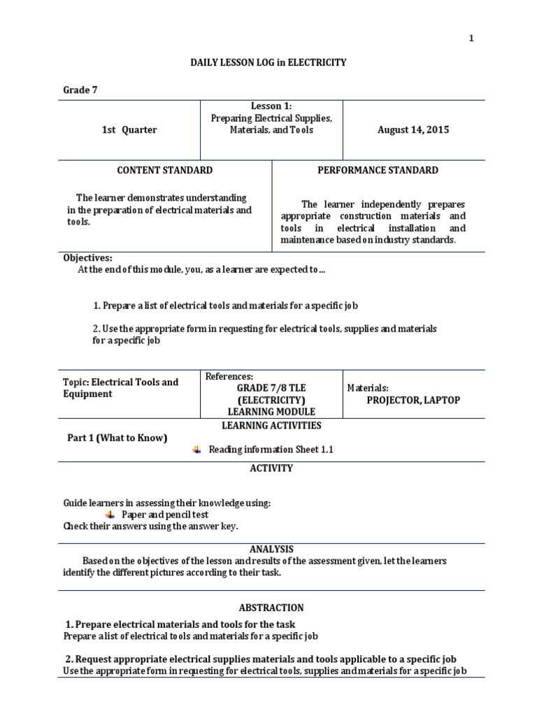 Grade 7 Electricity Lesson Plan | PDF | Technical Drawing | Educational ...
