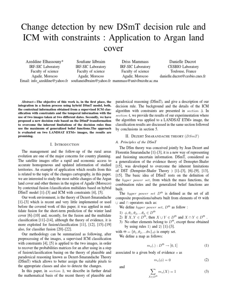 Change Detection by New DSMT Decision Rule and Icm With Constraints: Application To Argan Land ...