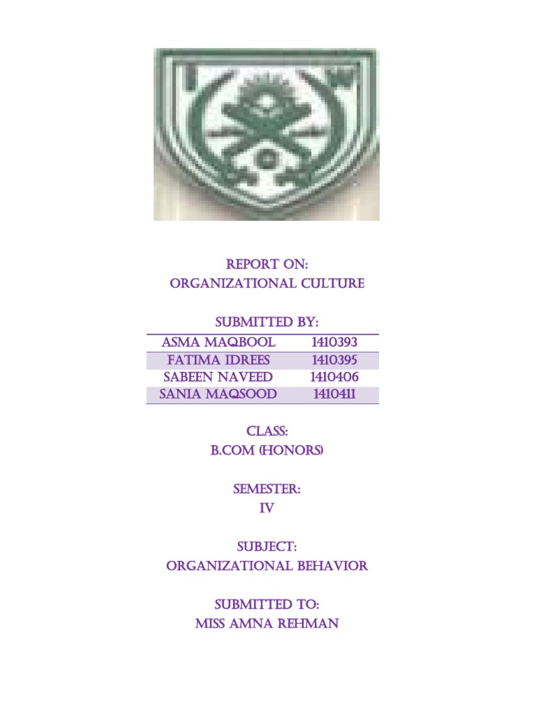 Report On: Organizational Culture | PDF