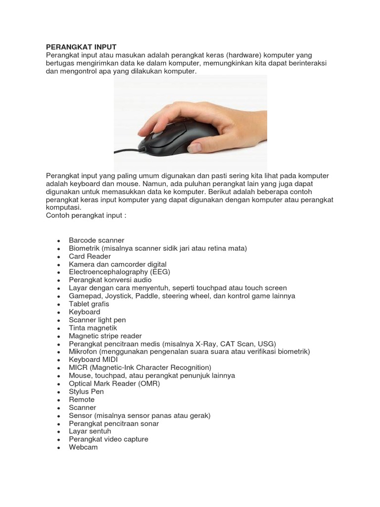 Contoh Alat Input Dan Output Yang Di Gunakan Dalam Komputer | PDF
