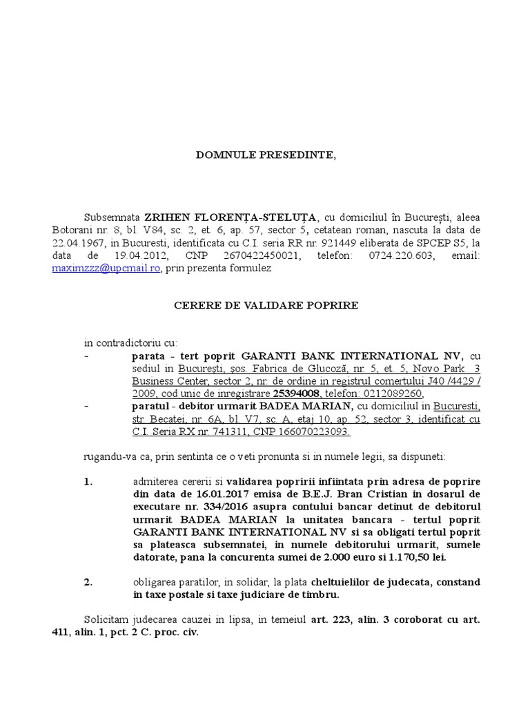 Model Cerere de Validare Poprire | PDF