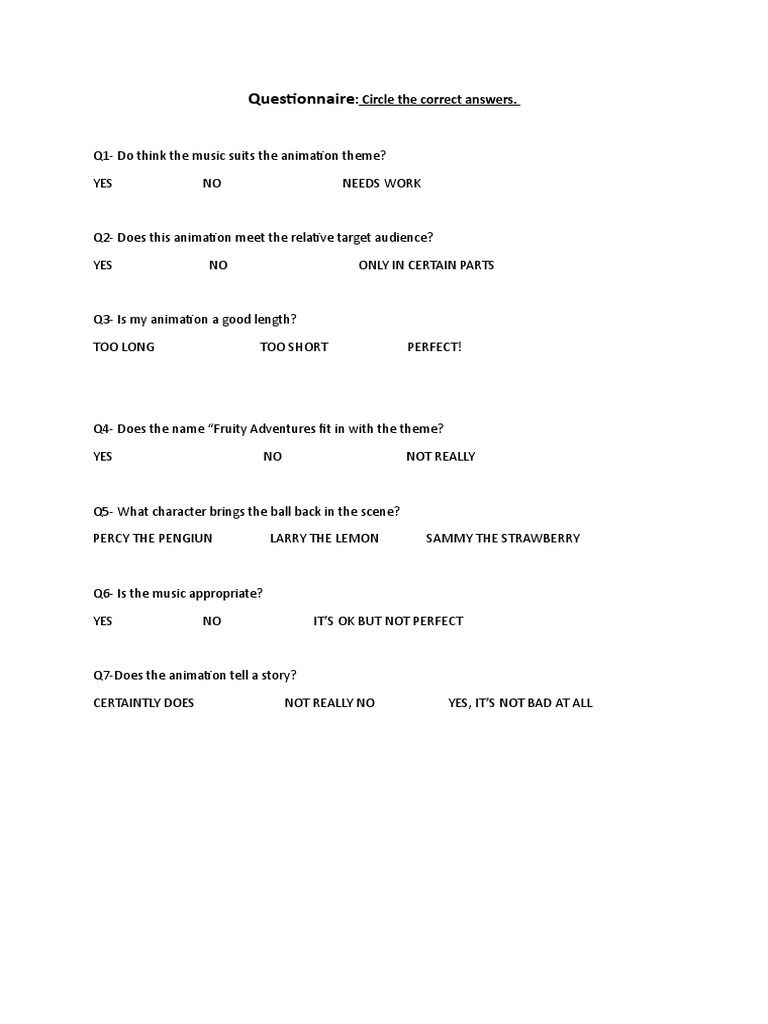 Questionnaire:: Circle The Correct Answers | PDF