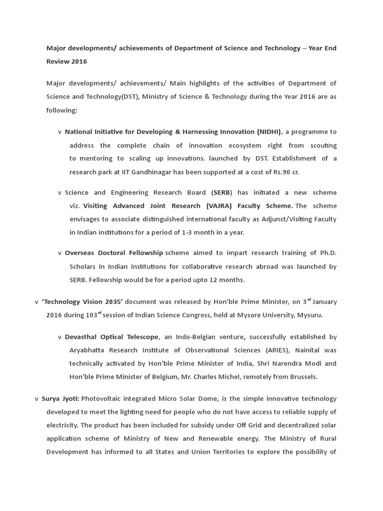 Dept of Science Schemes 2016 Review | PDF | Science | Science And ...