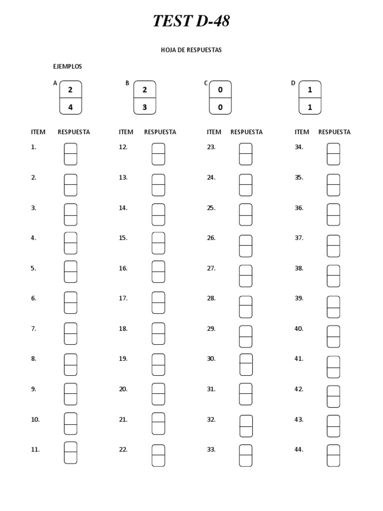 Hoja de Respuestas Test D-48 | PDF