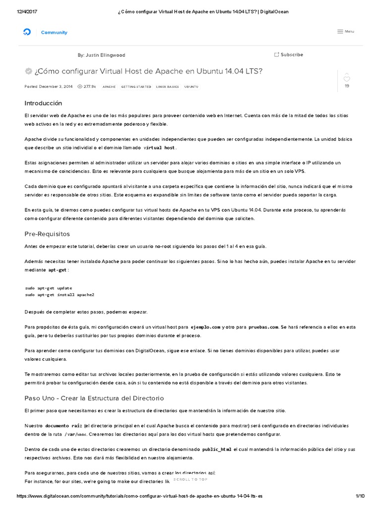¿Cómo Configurar Virtual Host de Apache en Ubuntu 14? | PDF | Servidor HTTP Apache | Ubuntu ...