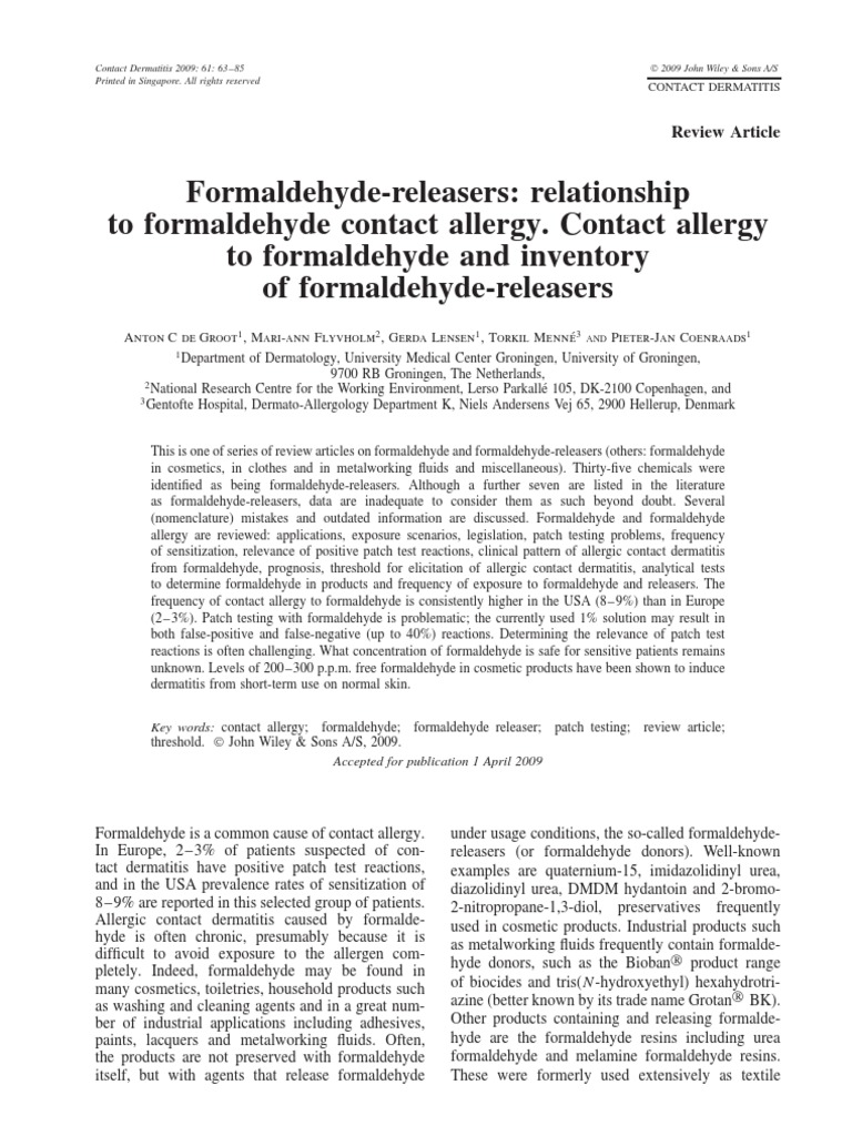 Jurnal Toksik. Groot Et Al-2009-Contact Dermatitis | PDF | Formaldehyde ...