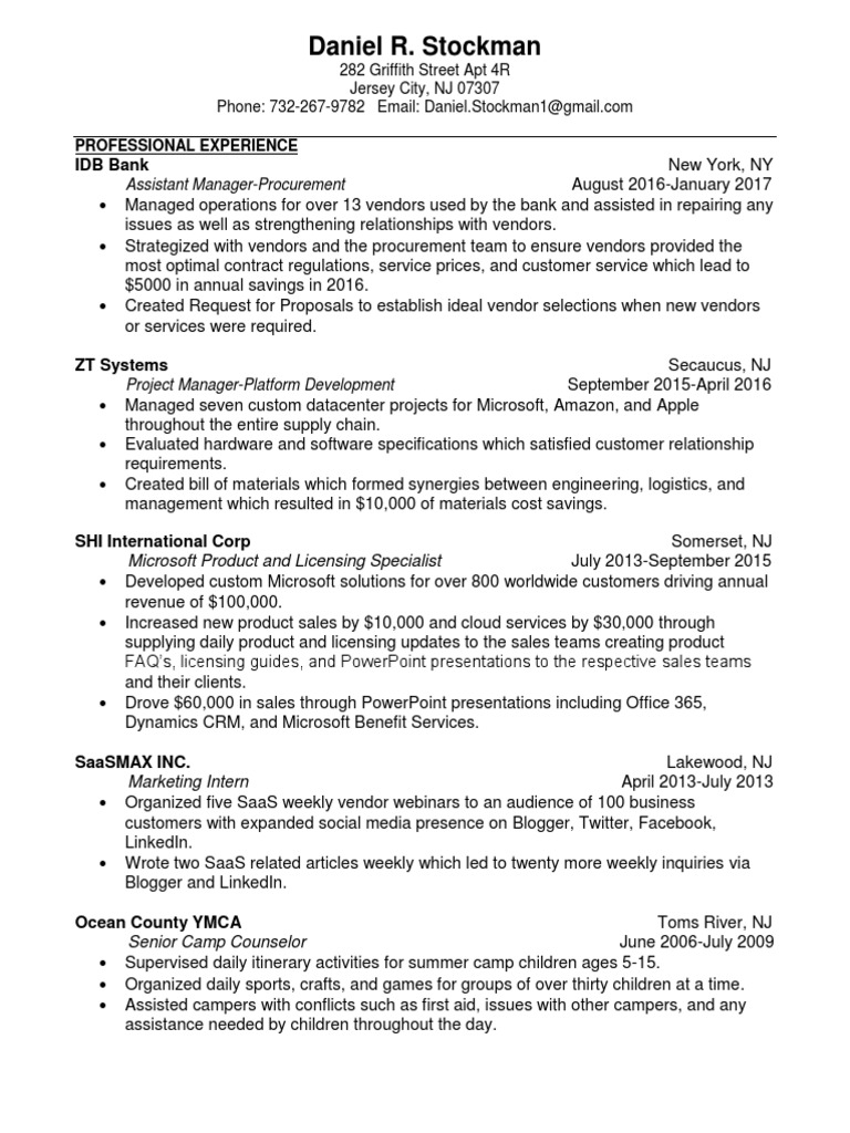 Daniel Stockman's Professional Resume | PDF | Customer Relationship ...