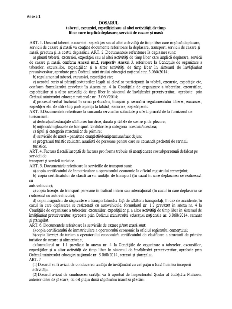 Anexa 1 Dosar Excursie Scolara | PDF