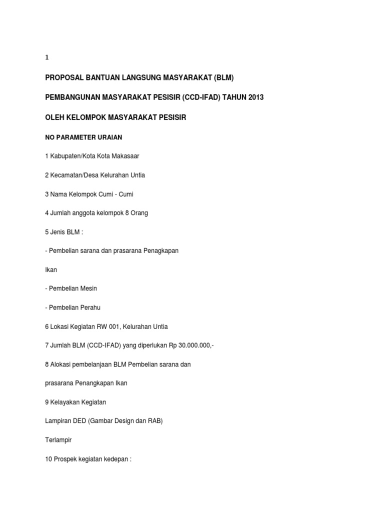 Contoh Proposal Kelompok Nelayan Penangkap Ikan | PDF