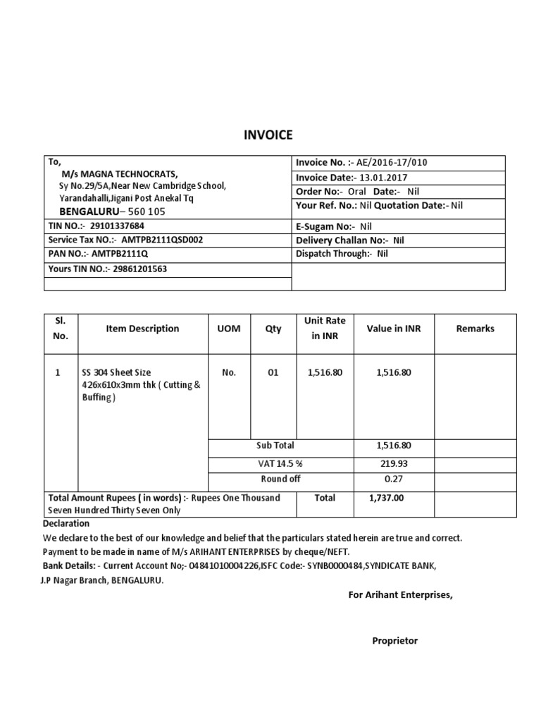 Invoice Vat 16-17 10 PDF | PDF