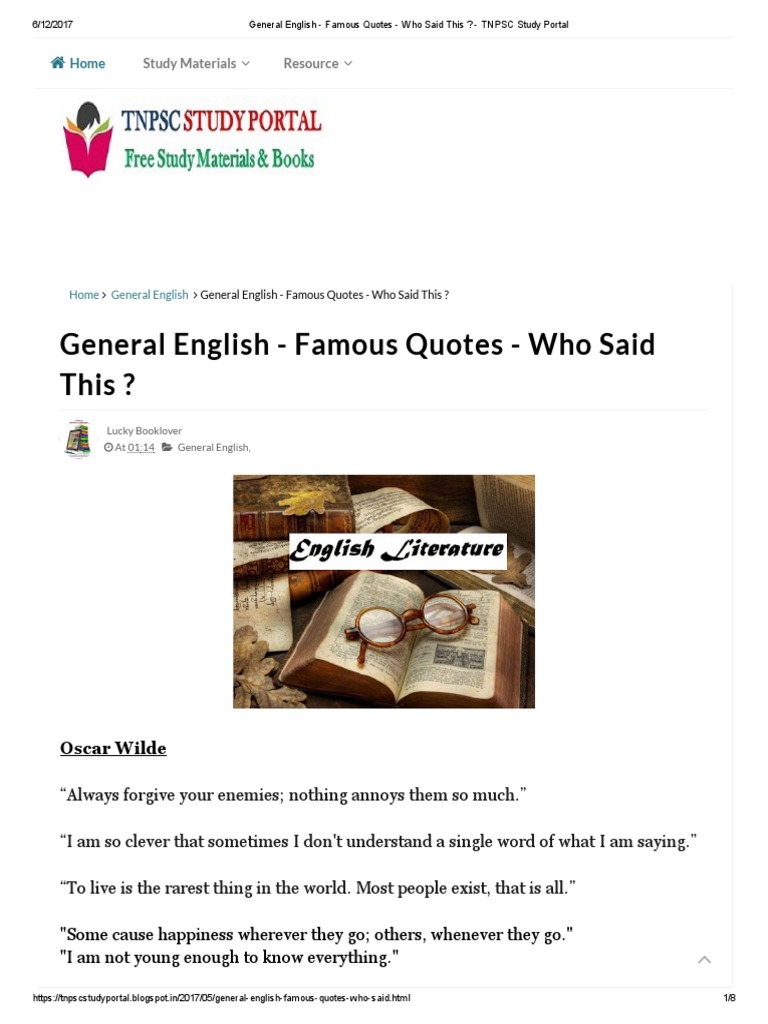 General English - Famous Quotes - Who Said This - TNPSC Study Portal ...