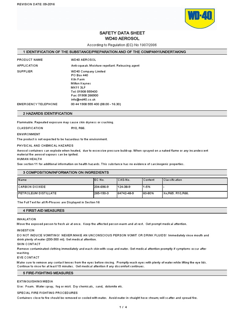 wd-40 Sds | PDF | Carbon Dioxide | Personal Protective Equipment