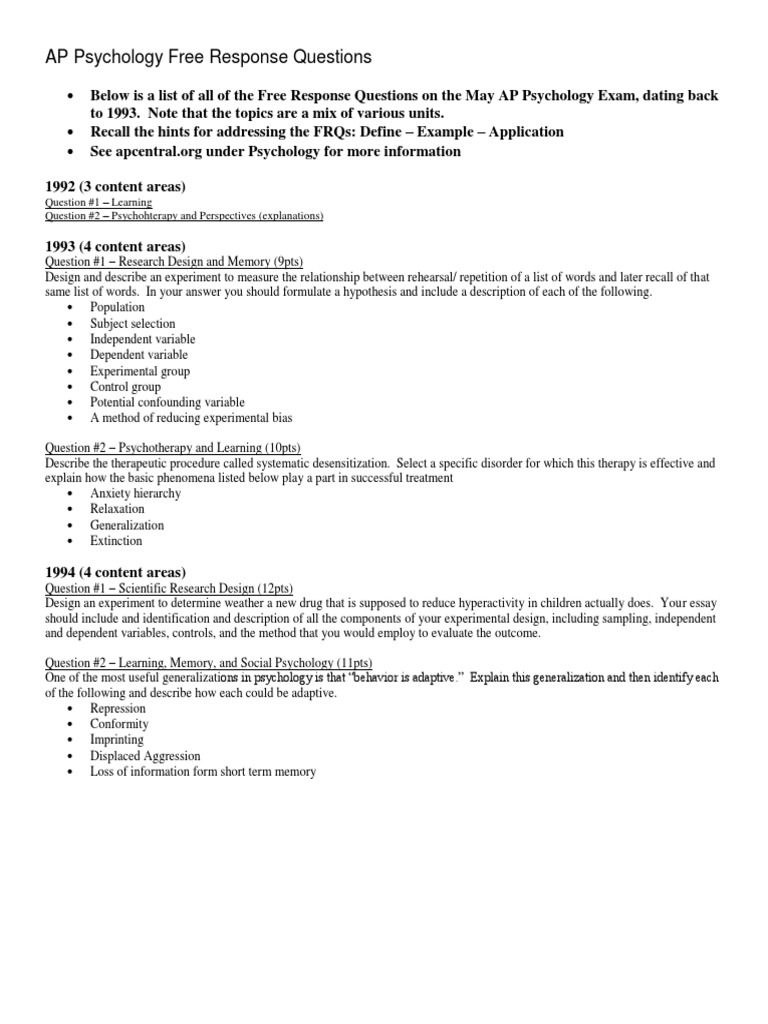AP Psychology FRQ Examples and Guidance | PDF | Experiment | Social ...