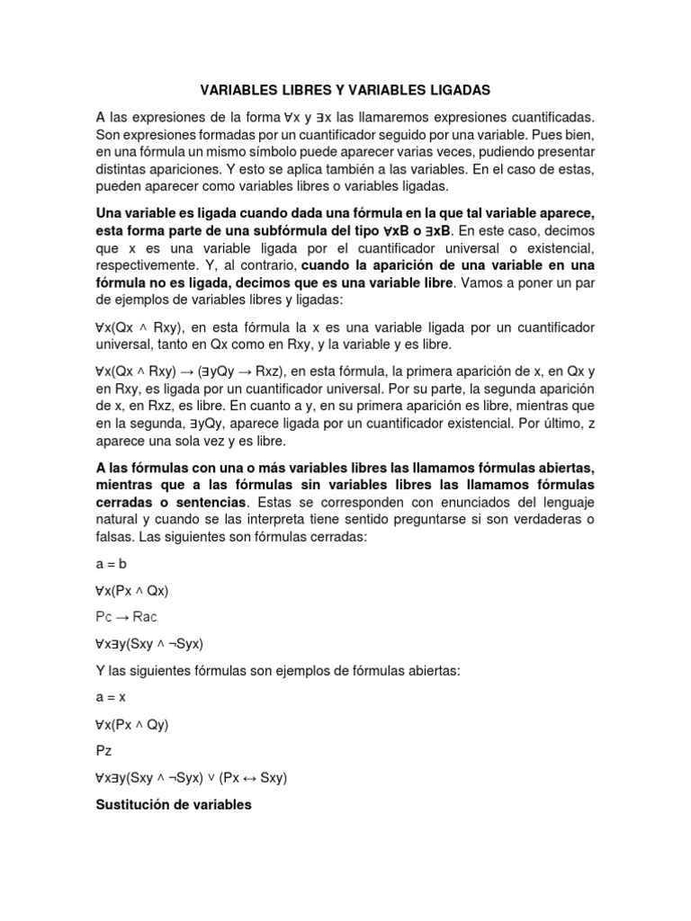 Variables Libres y Variables Ligadas | PDF | Lógica | Lógica matemática