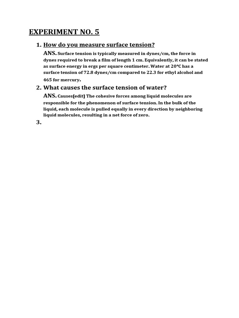 Experiment No. 5: 1. How Do You Measure Surface Tension? Ans | PDF