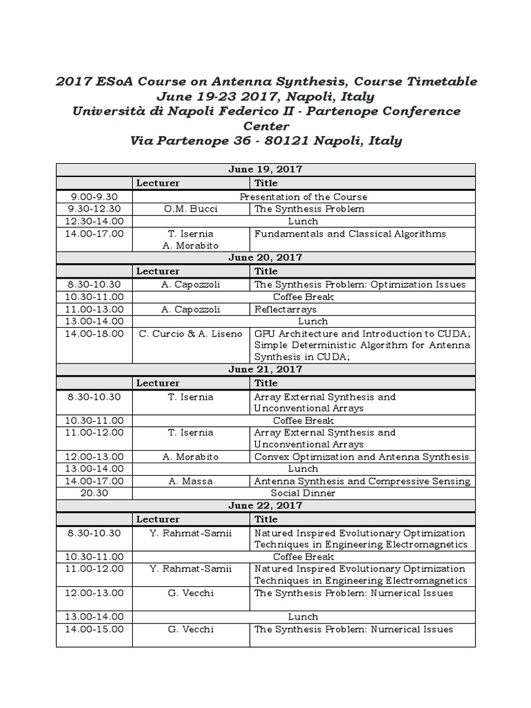 ESoA2017 Course Timetable | PDF | Mathematical Optimization | Algorithms And Data Structures