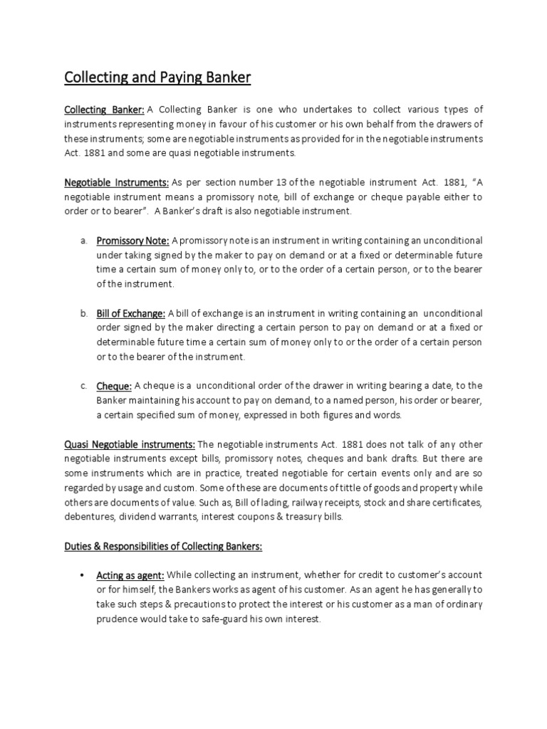 Collecting and Paying Banker | PDF | Negotiable Instrument | Cheque