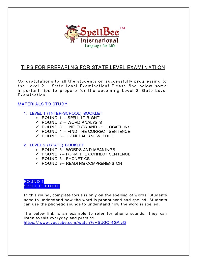 SpellBee International - State Level - Preparation Tips 2016-17-1 | PDF ...