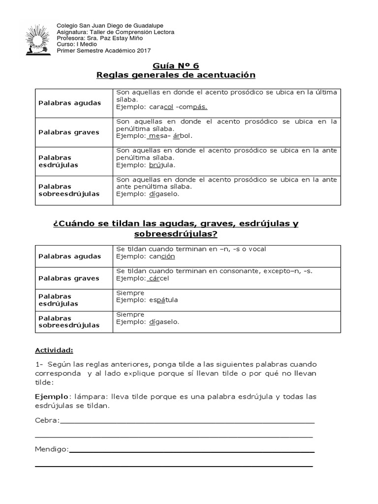 I Guía 6 Reglas Generales de Acentuación | PDF | Lingüística | Escritura