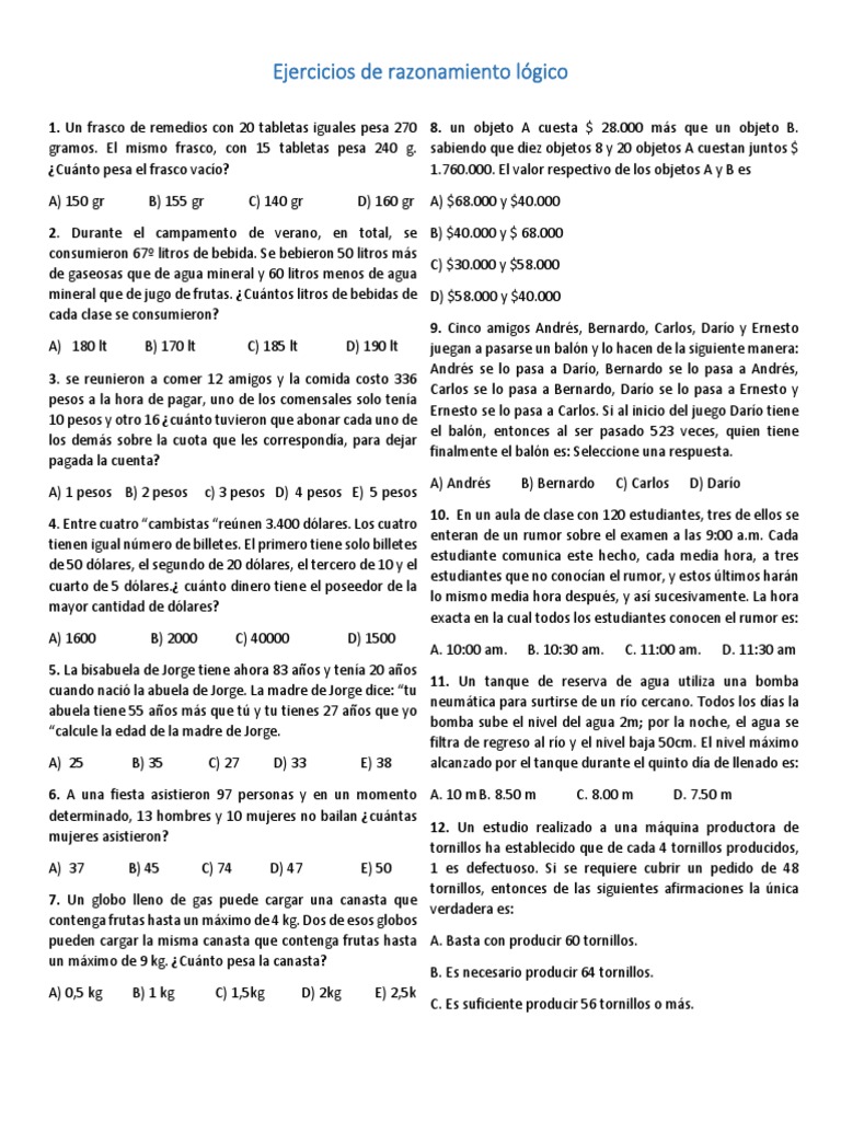 Ejercicios de Razonamiento Lógico | PDF | Idiomas