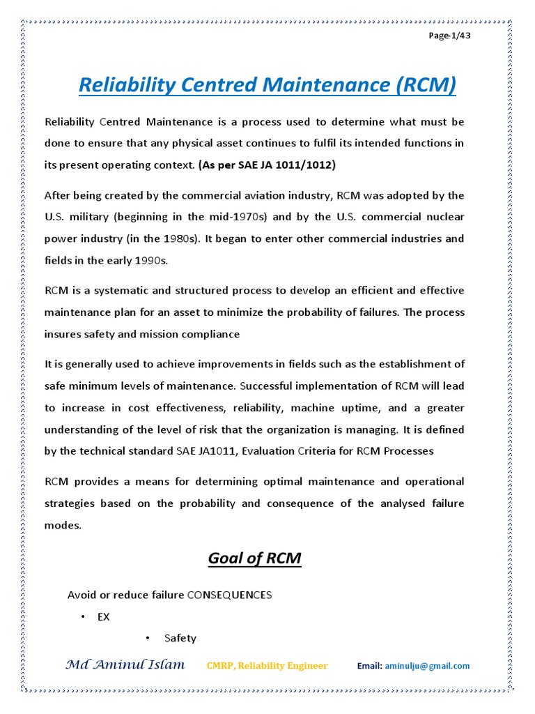 Reliability Centred Maintenance - RCM | PDF | Reliability Engineering ...