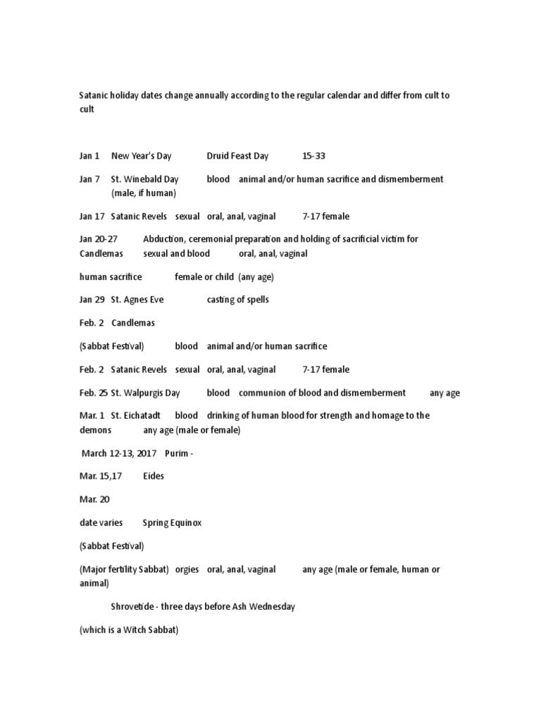 Satanic Calendar | PDF | Wheel Of The Year | Halloween