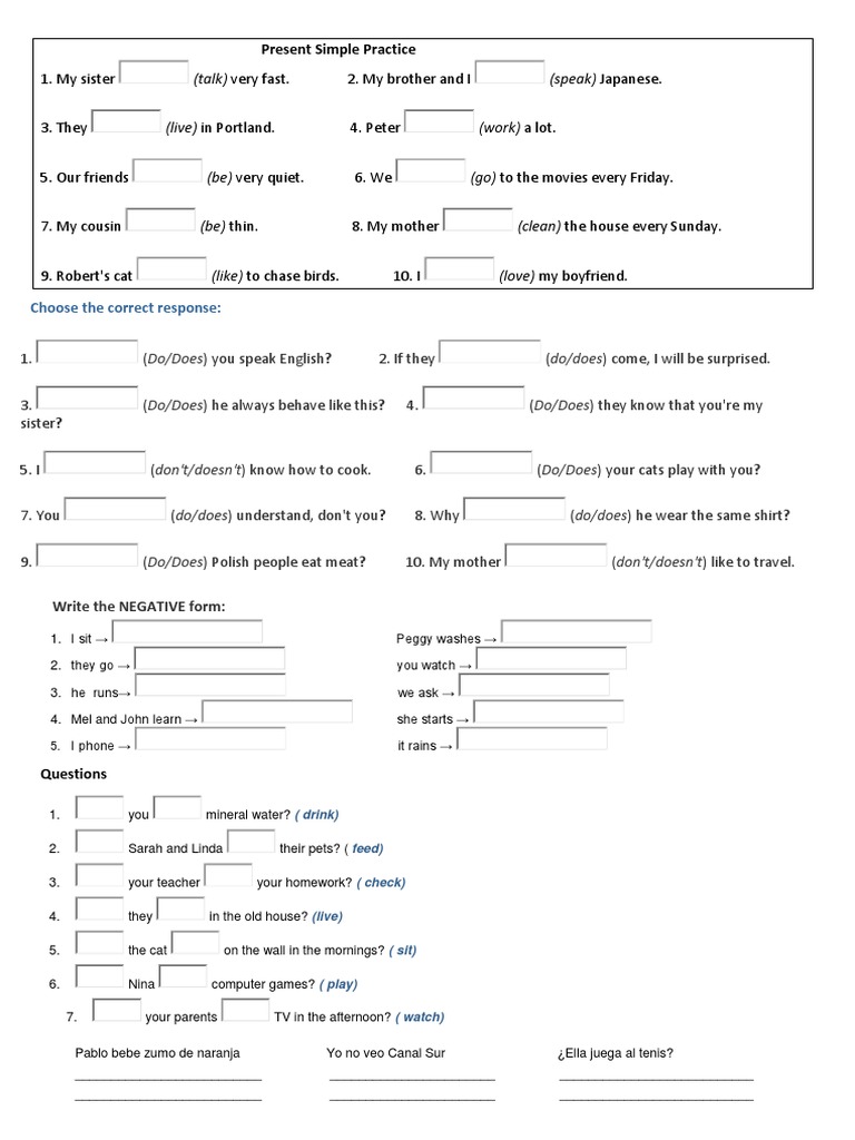 Present Simple Grammar Exercises | PDF | Leisure