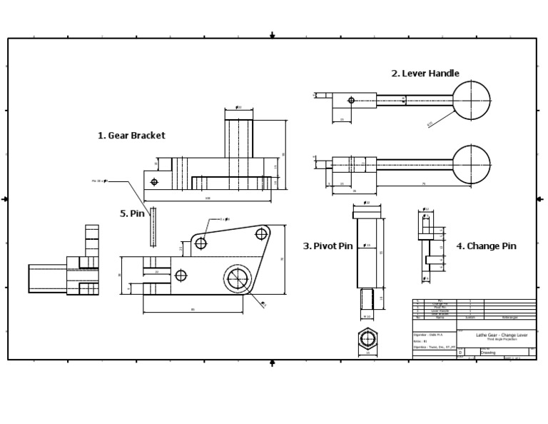 Exploded Assembly Drawing of a Lathe Gear Change Lever Mechanism | PDF