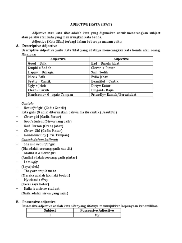 Pengertian dan Contoh Kata Sifat | PDF | Karier & Perkembangan