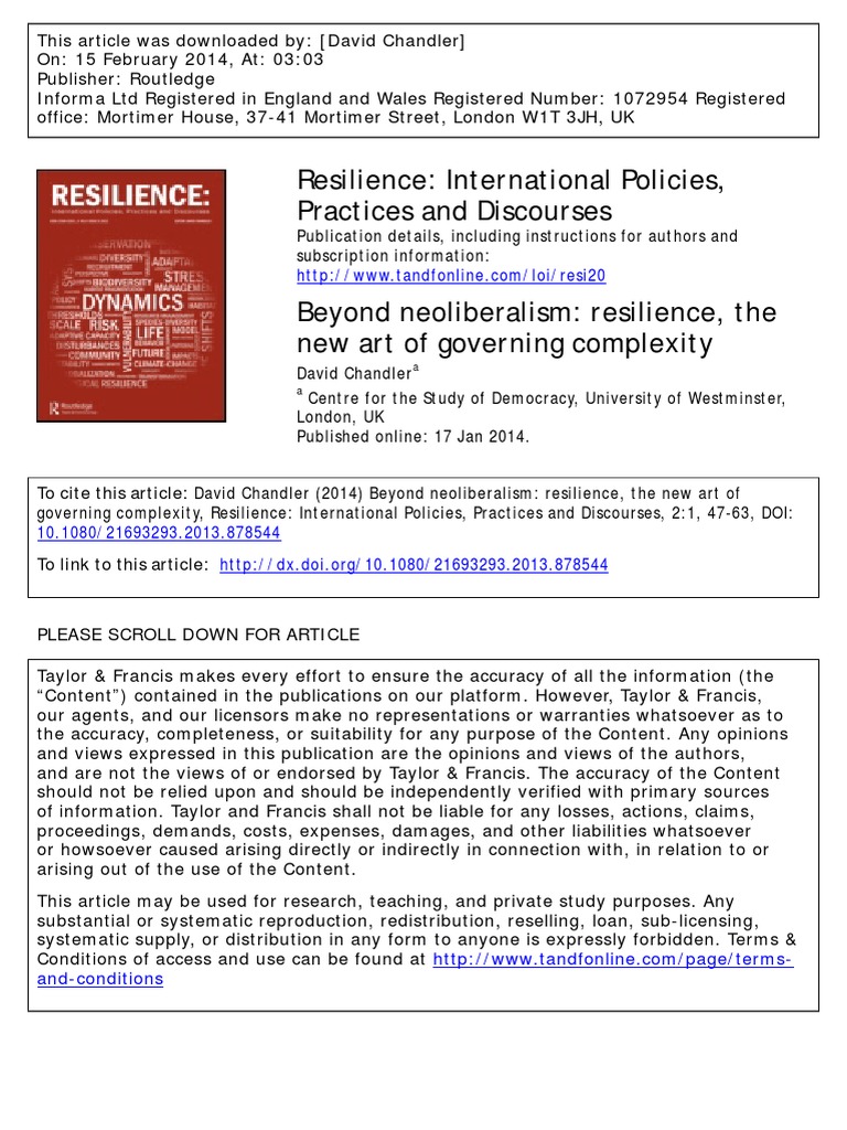 Resilience Governing Complexity PUBLISHED 1 1 | PDF | Causality | Determinism