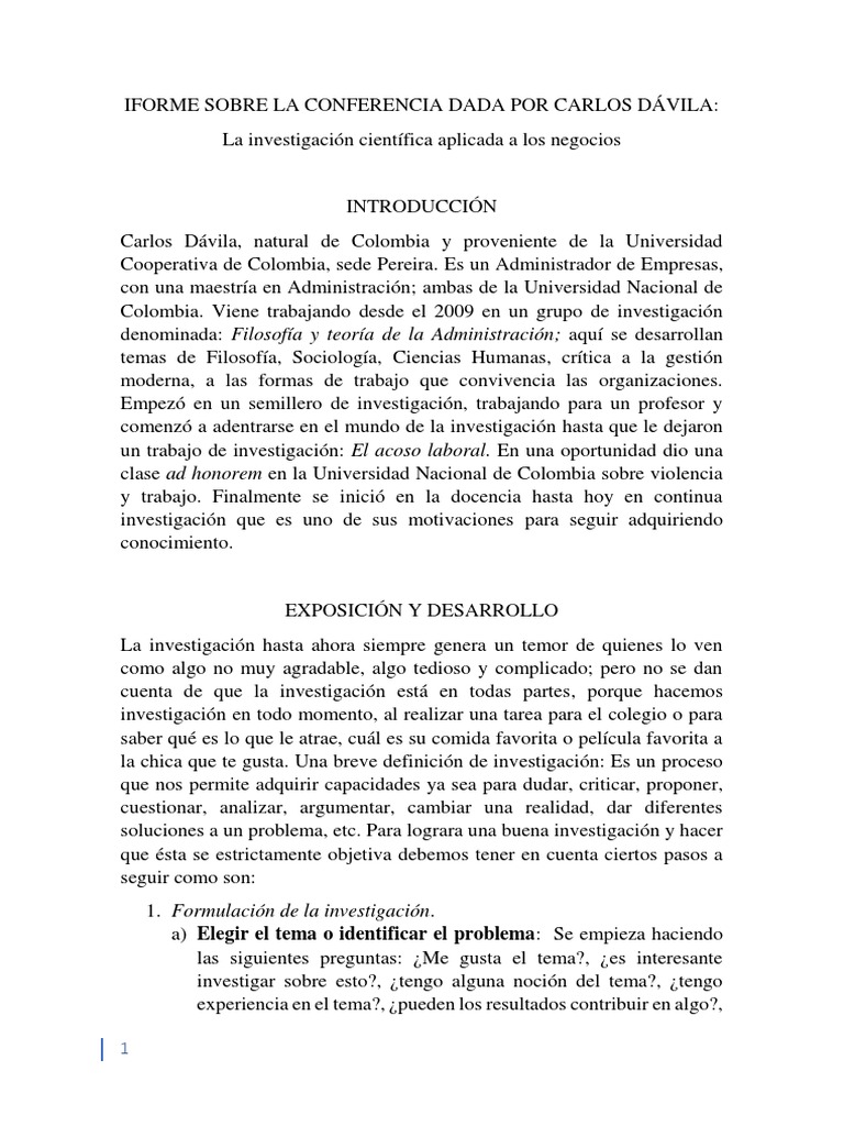 Iforme Sobre Conferencia | PDF | Conocimiento | Teoría