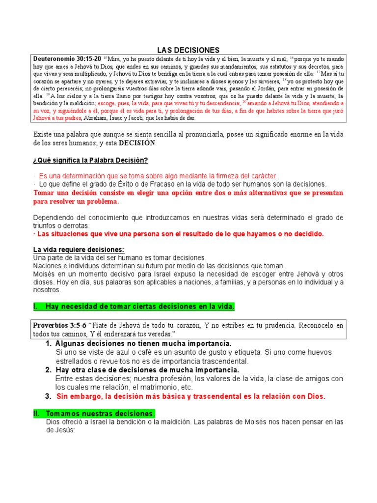 Las Decisiones y Sus Consecuencias | PDF | Cristo (título) | Toma de ...