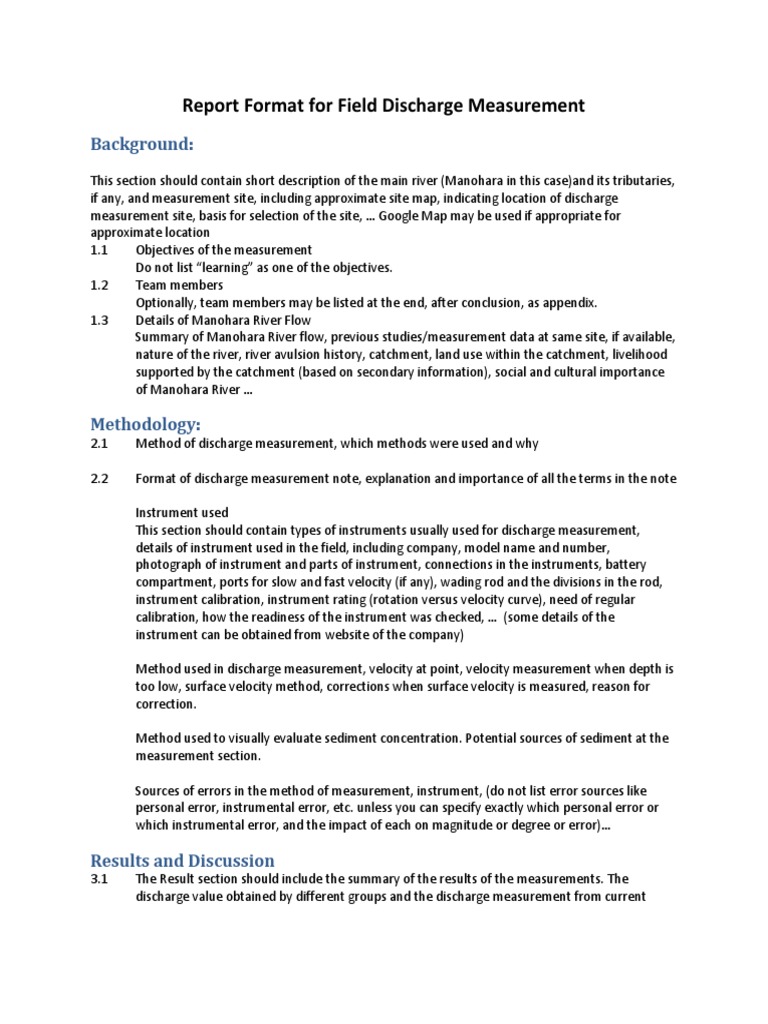 Report Format For Field Discharge Measurement | Download Free PDF ...