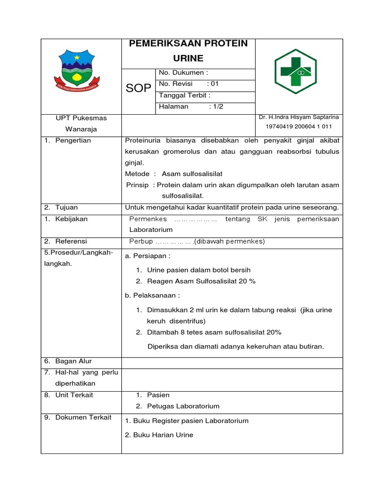 Sop Pemeriksaan Protein Urine | PDF
