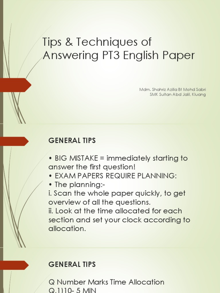 Tips & Techniques of Answering PT3 English Paper | PDF | Verb | Around ...